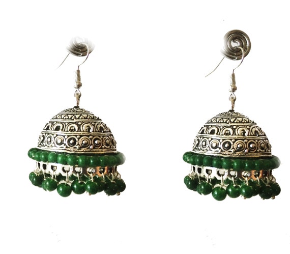 SILVER Jhumka EarringsLarge Silver JhumkasGreen & Silver