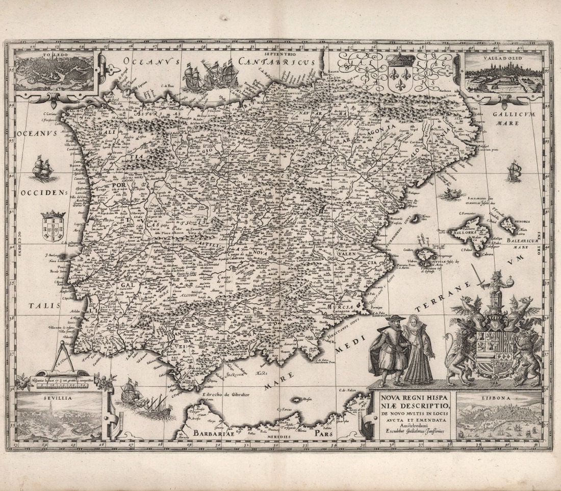 Antique Map of Spain 17th Century Fine Art by ArteOfTheBooke