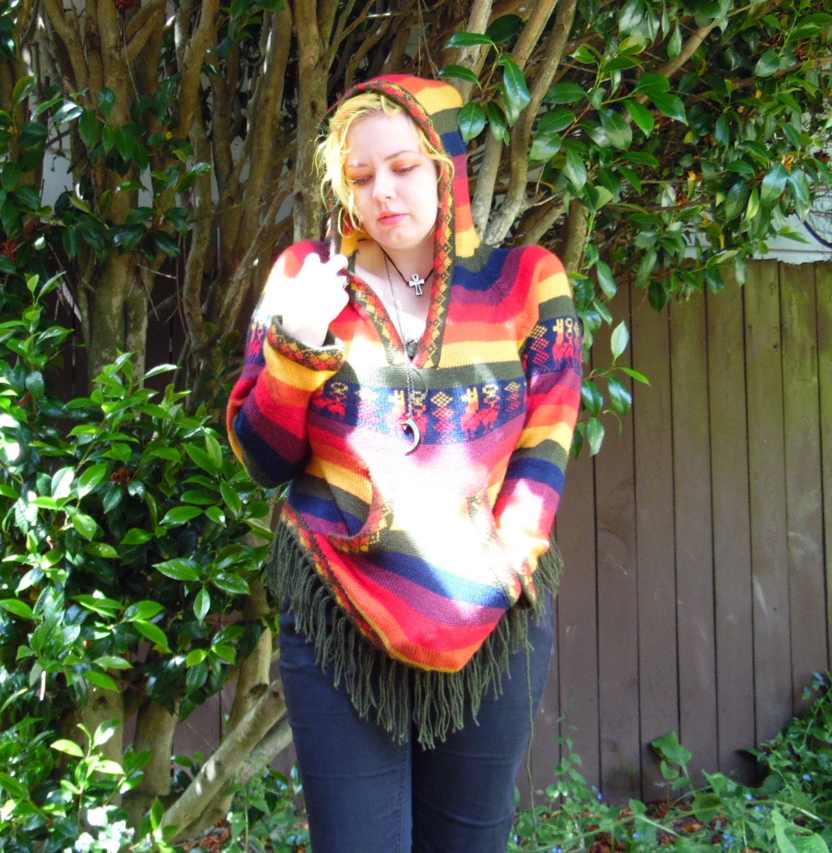 70s Rainbow Alpaca Stoner Girl Drug Rug Hippie by evileyevintage