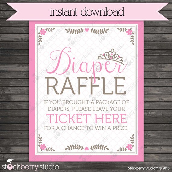 Princess Baby Shower Diaper Raffle Ticket Sign Instant
