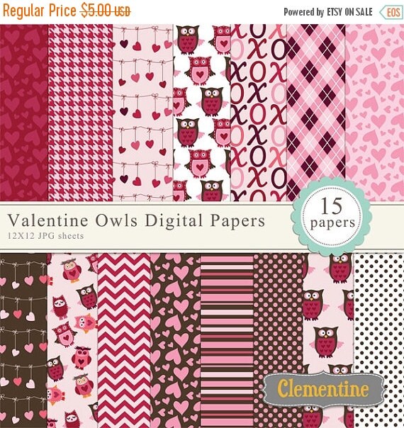 60% OFF SALE Valentine digital paper 12x12 by ClementineDigitals