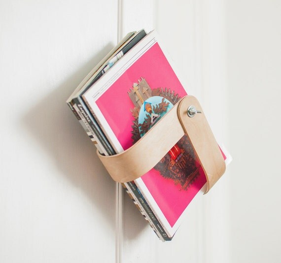 Hanging magazine rack / Minimalistic magazine holder / Wood