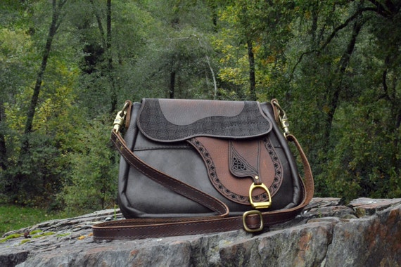 Leather Equestrian Saddle Purse with Brass Stirrups