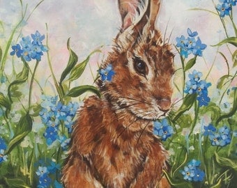 Items similar to Yellow Rabbit Painting, 9x12 Inch Acrylic Painting ...