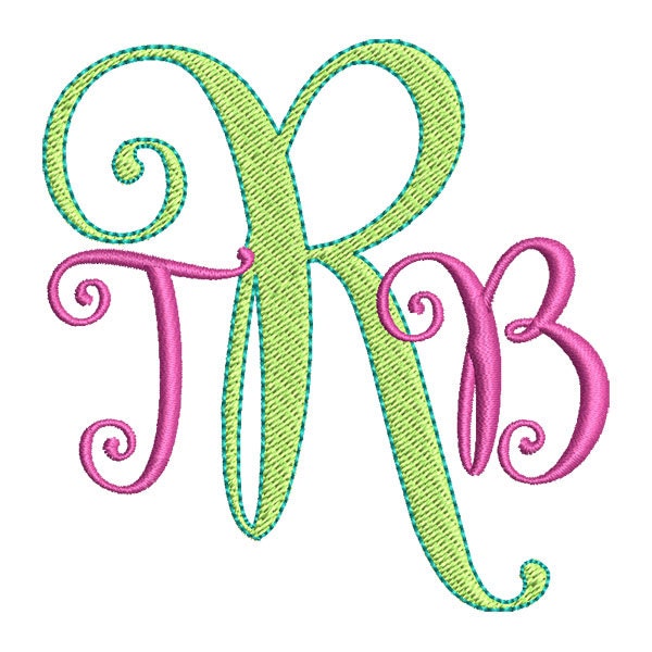 Curly Monogram Embroidery Font Set Instant Download