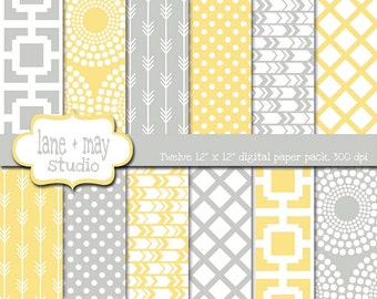 digital scrapbook papers yellow and navy blue nautical