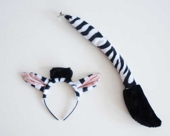 Zebra Ears Headband and Zebra Tail Set Soft Animal Tail
