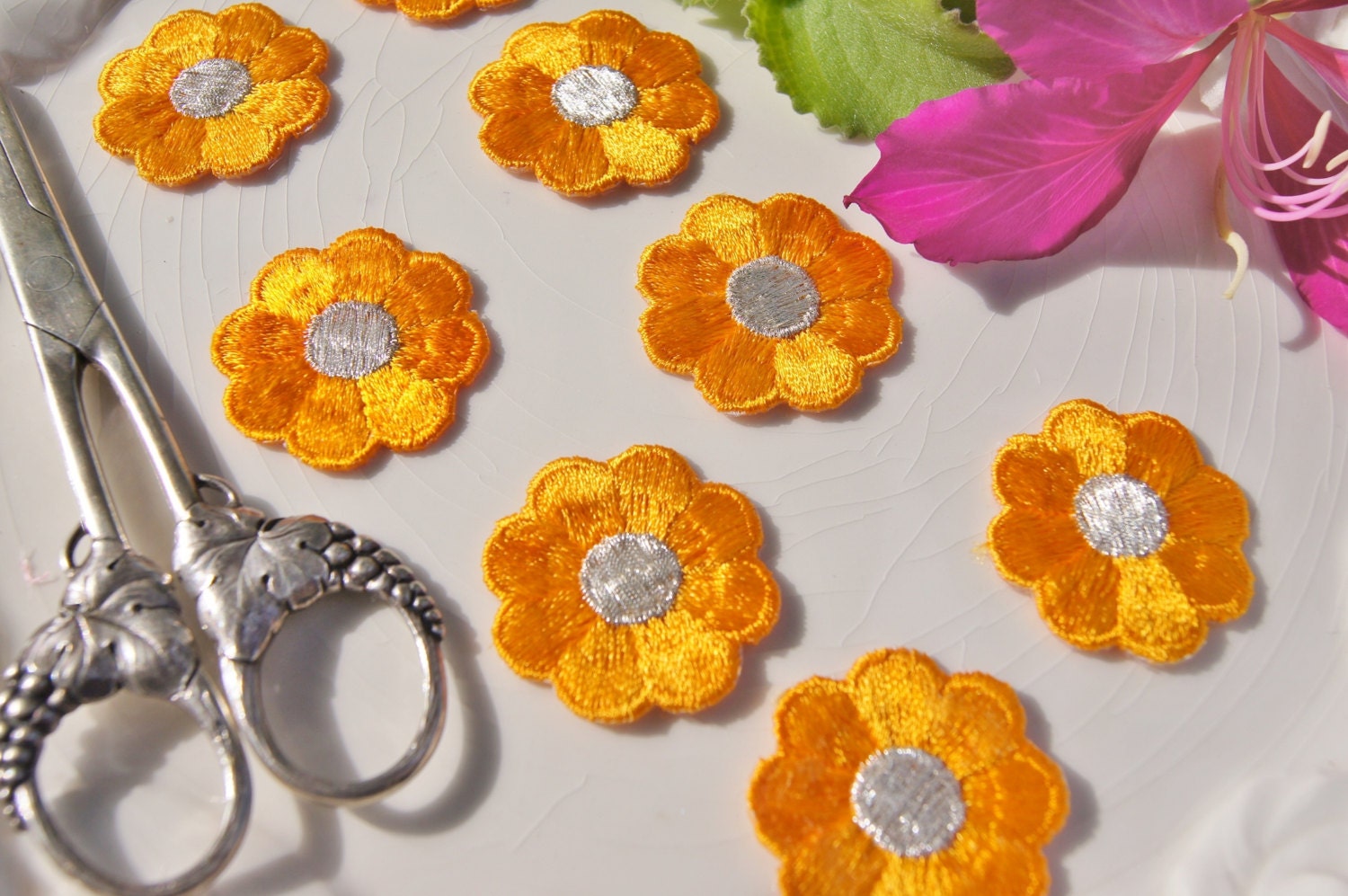 Vintage Iron On Flower Applique Patch Yellow by LaceApplique