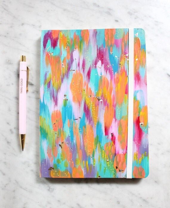 colorful hand painted journal notebook 5.75x8.25 in with gold