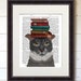 Grey Cat Books on Head Cat print cat art gift for by FabFunky