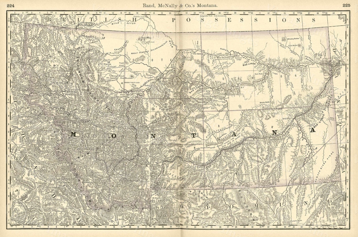 Old Map Of Montana Montana Art 1888 Antique Restoration Hardware Style