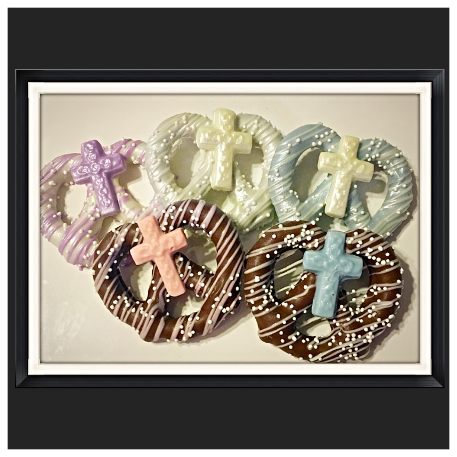Cross pretzels Communion baptism christening chocolate