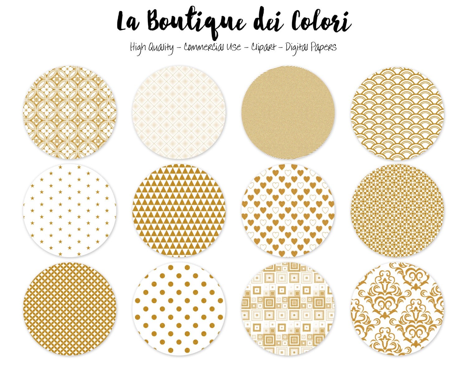 Gold Glitter Circles Clipart Cute Circle Clip art. Printable