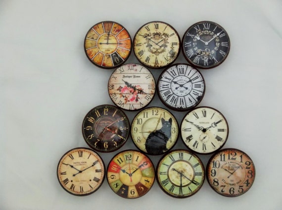 Set of 12 Vintage Clock Face Cabinet Knobs