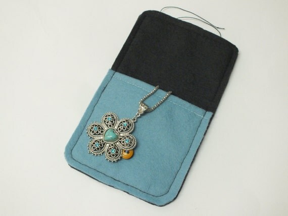 Felt jewelry pouch Blue Grey felt pouch Small charcoal