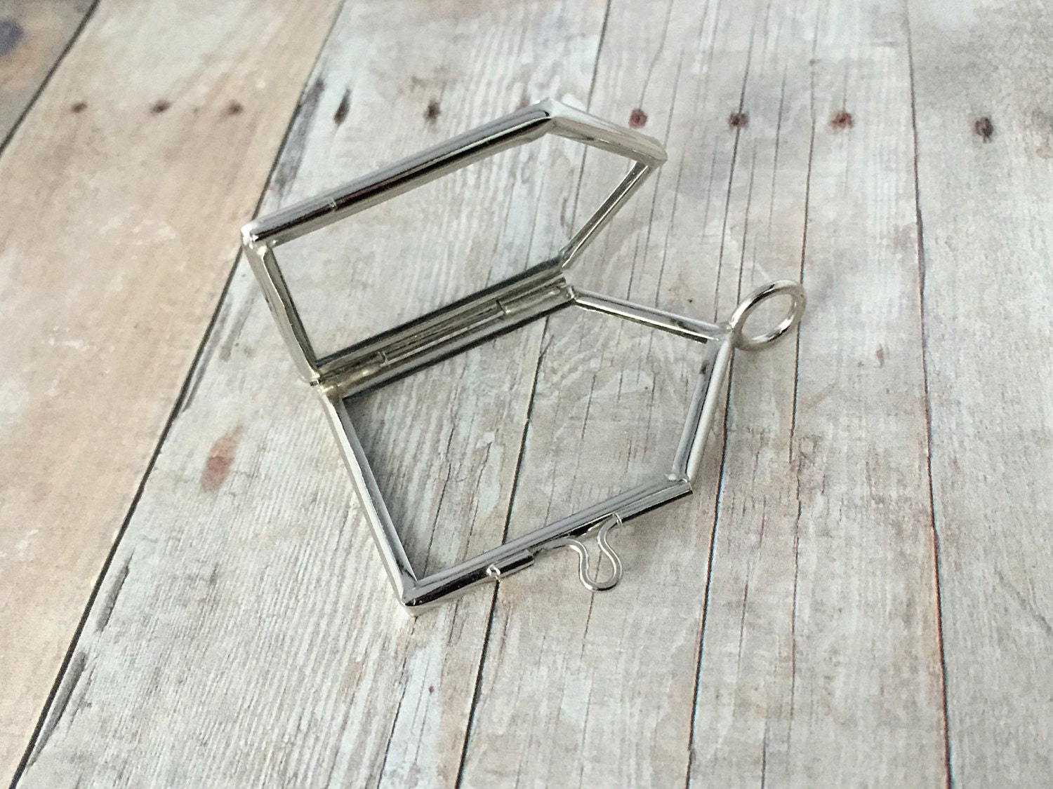 Silver House Double Sided Glass Frame Pendant Memory Hinged
