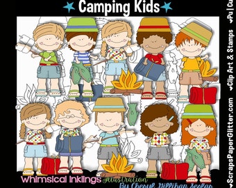 Items similar to Camping Kids Digital clip art, clipart on Etsy