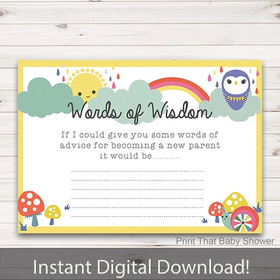 Baby Shower Games - Baby Words Of Wisdom - Baby Advice Cards - Rainbow ...