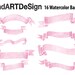 Pink Watercolor Ribbon Banners hand drawn 16 PNG HiRes files