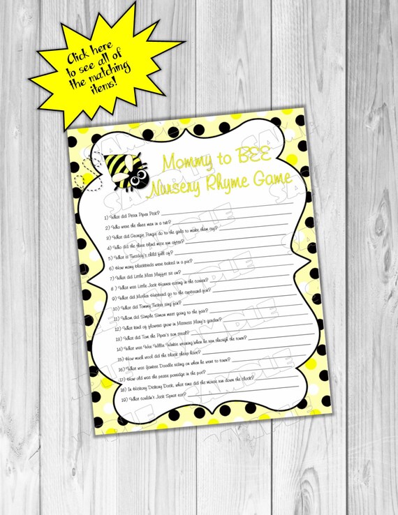 Bumble bee baby shower nursery rhyme game mommy to bee