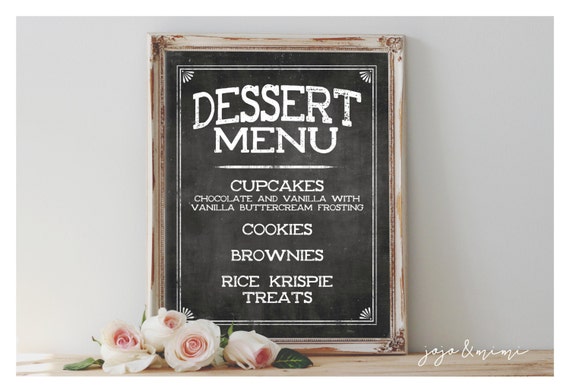 Custom 'DESSERT MENU' Printable Sign Chalkboard