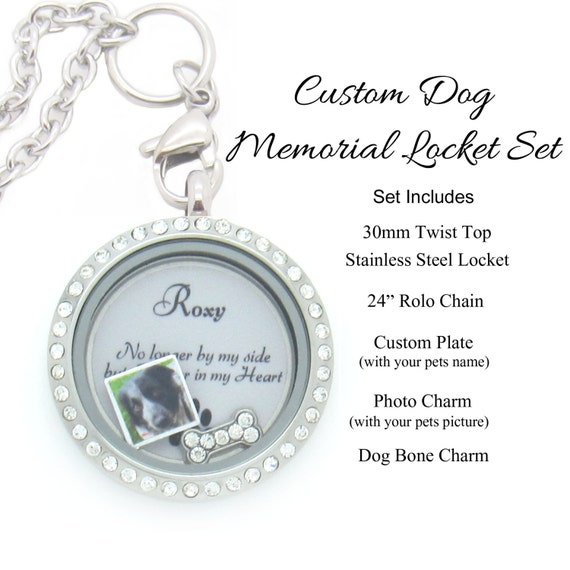Memorial Floating Locket Set Dog Pet by CustomCharmCreation