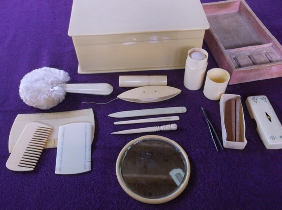 Vintage Art Deco Bakelite Celluloid Dresser Set 13 Fabulous