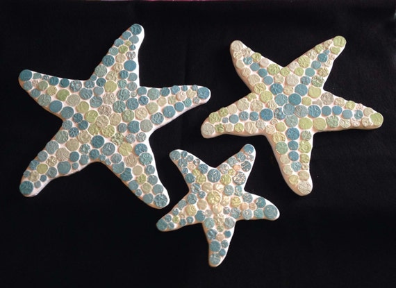 Items similar to Handcut ceramic mosaic tile Starfish set of 3 Wall ...
