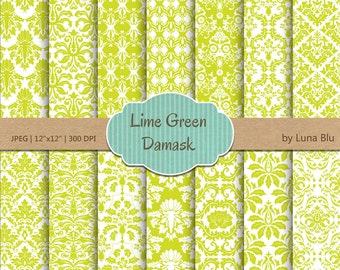 Damask Digital Paper LIME & NAVY BLUE digital