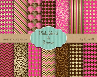 Coral Mint and Gold Digital Paper: Coral Mint and by Lunabludesign