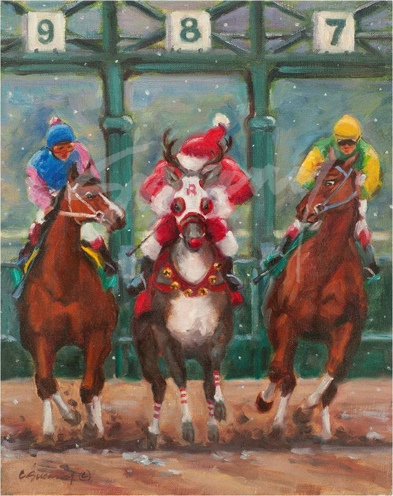 Christmas Cards of Horse Racing Santa Holiday