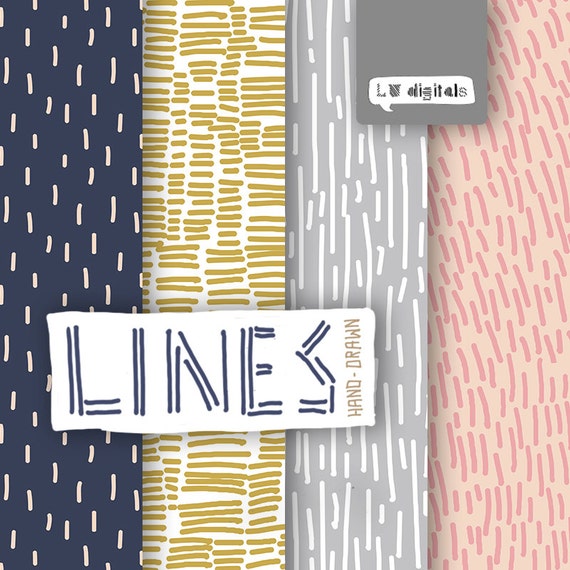 Hand drawn digital paper scrapbook lines pattern doodle