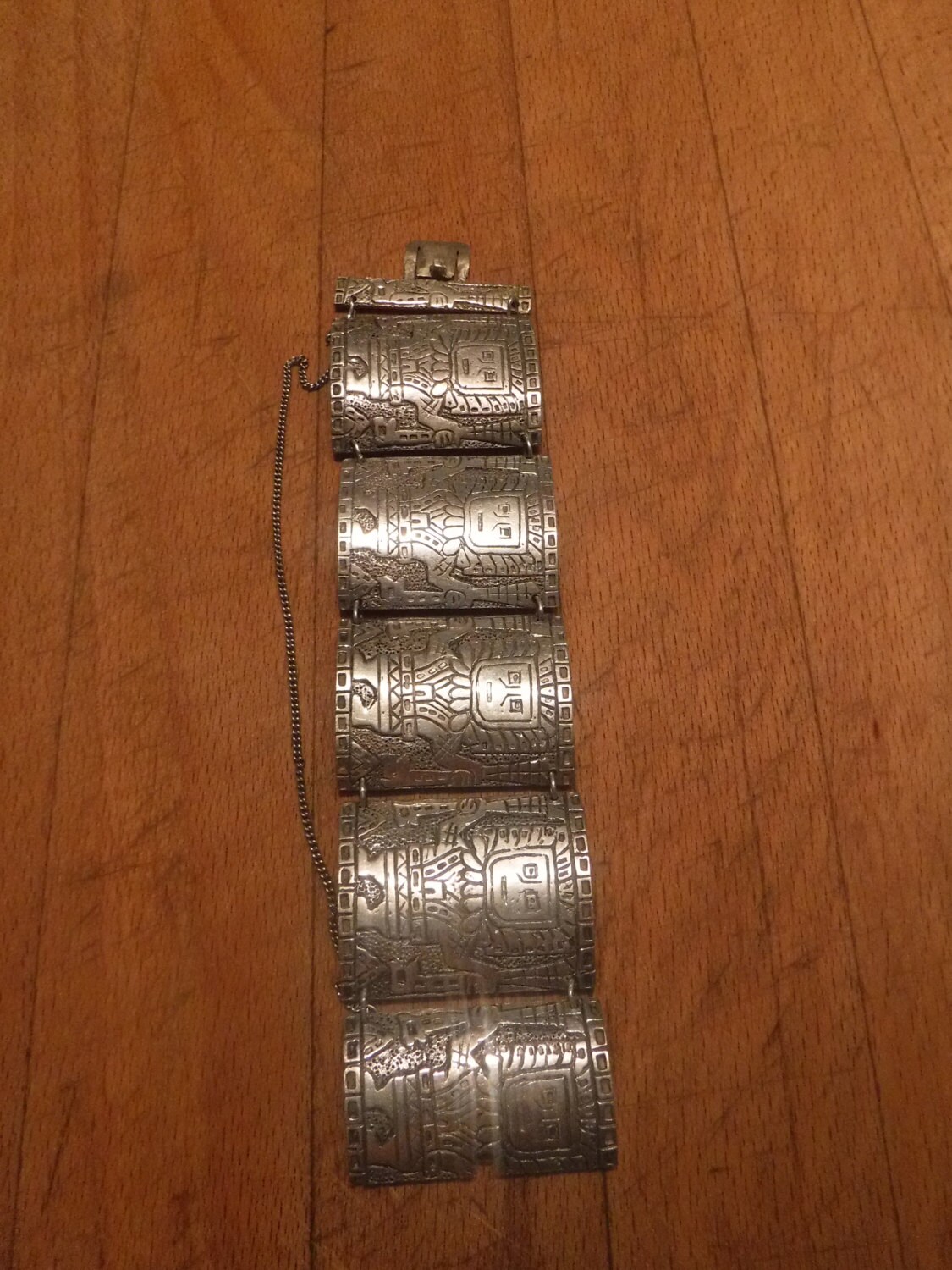 Vintage Heavy Peruvian Inca Sterling Silver Panel Bracelet Heavy 87.4 ...