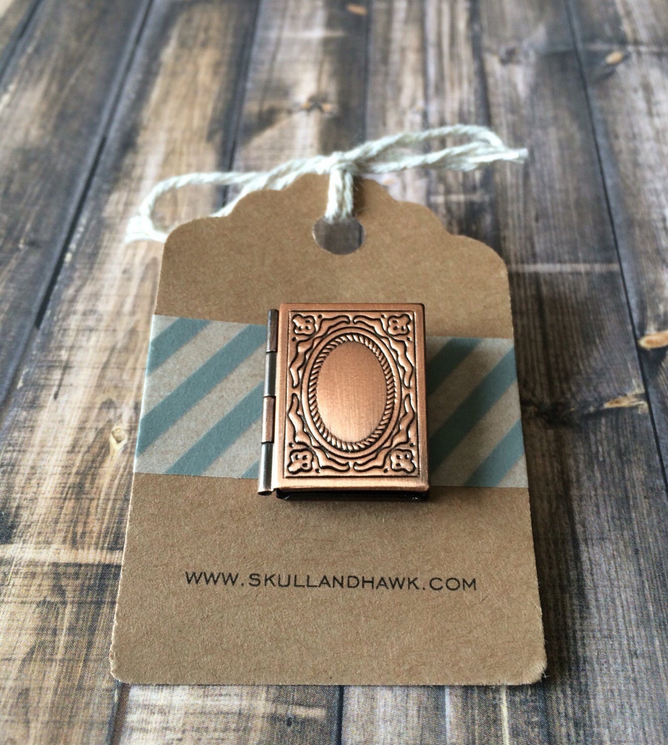 Book Locket Lapel Pin / Tie Tack Antique Copper Tone