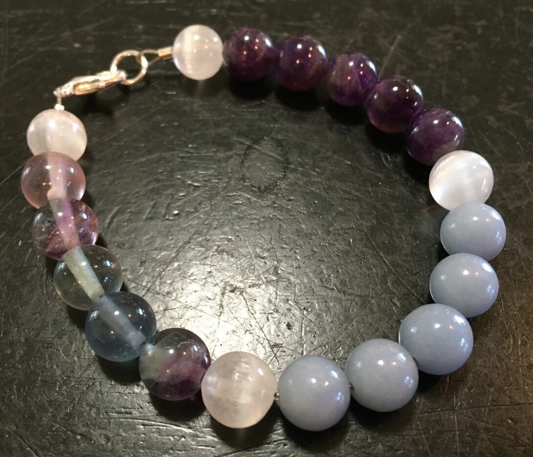Air Element Bracelet selenite rainbow fluorite amethyst