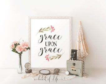 Christian wall art Grace Upon Grace Watercolor print art