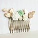 Mint green gold butterfly hair comb. Elegant flower comb in