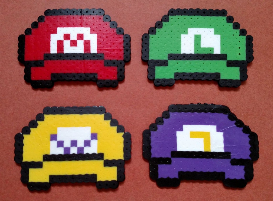 Super Mario Perler Bead Hats Mario Luigi Wario and
