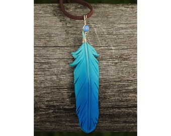 CUSTOM 3-inch Leather Feather Pendant Bird Feather by windfalcon