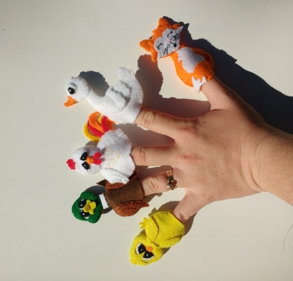 Chicken Licken Finger puppet set fox chicken duck by BrookeyBelle