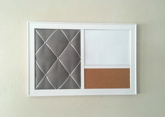 Grey Linen French Memo Board Whiteboard or Chalkboard