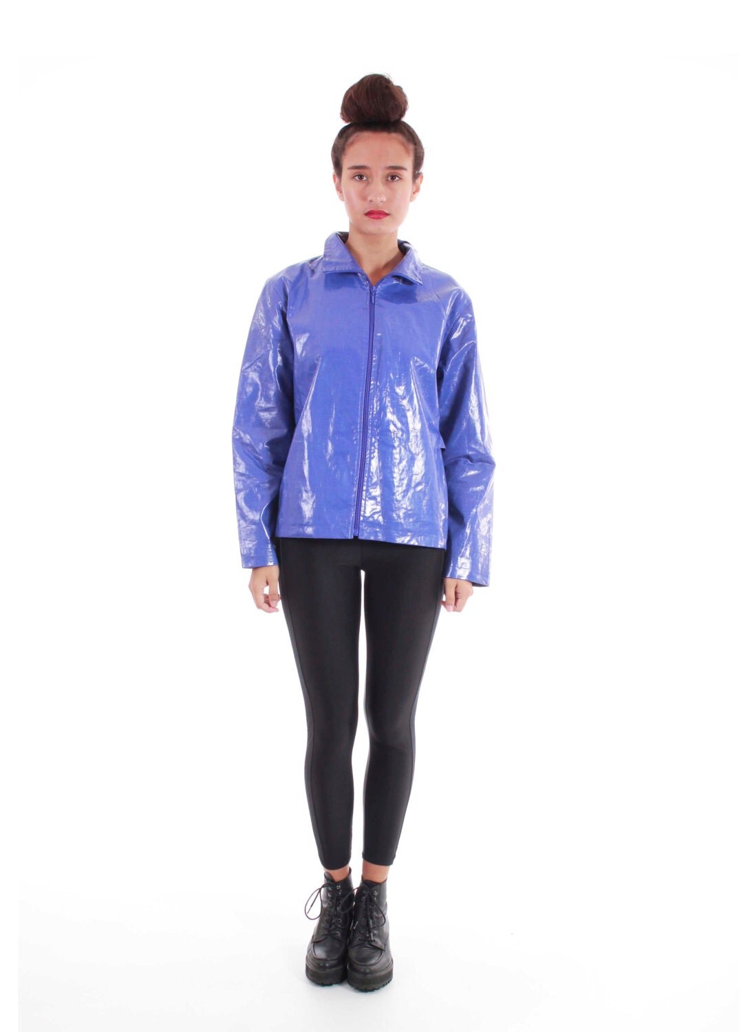 90s Vintage Lavender PVC Jacket Shiny Wet Look by KatrajinaCo