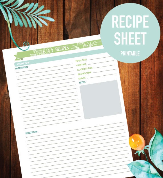 Printable Recipe Sheet Recipe Digital Download 8.5x11