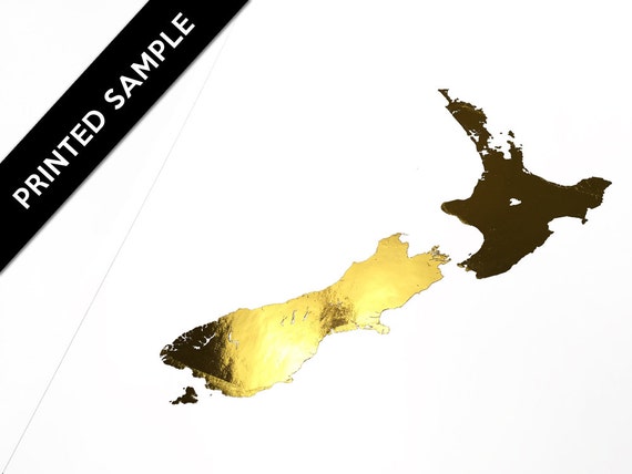 New Zealand Map Gold Foil Map Print Gold New Zealand Print