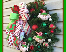 Funky Bow Elf Wreath, Whimsical Elf Wreath, Whimsical Door Decor, Funky ...