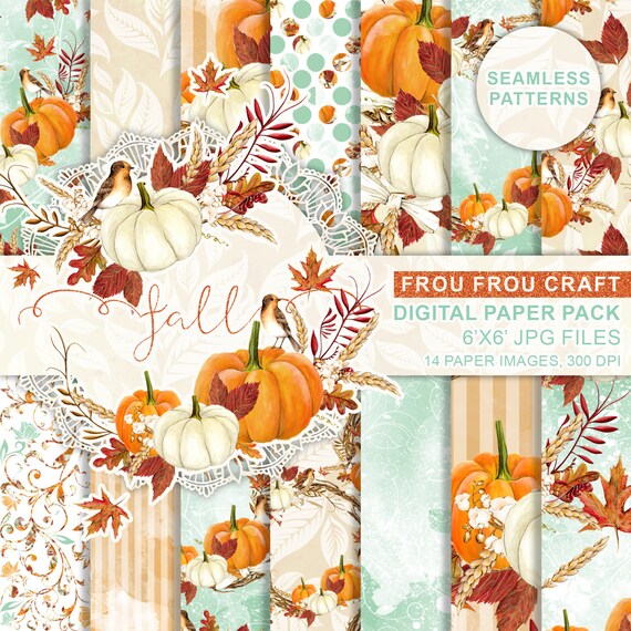 Autumn Paper Pack Fall Background Pumpkin by froufroucraft on Etsy