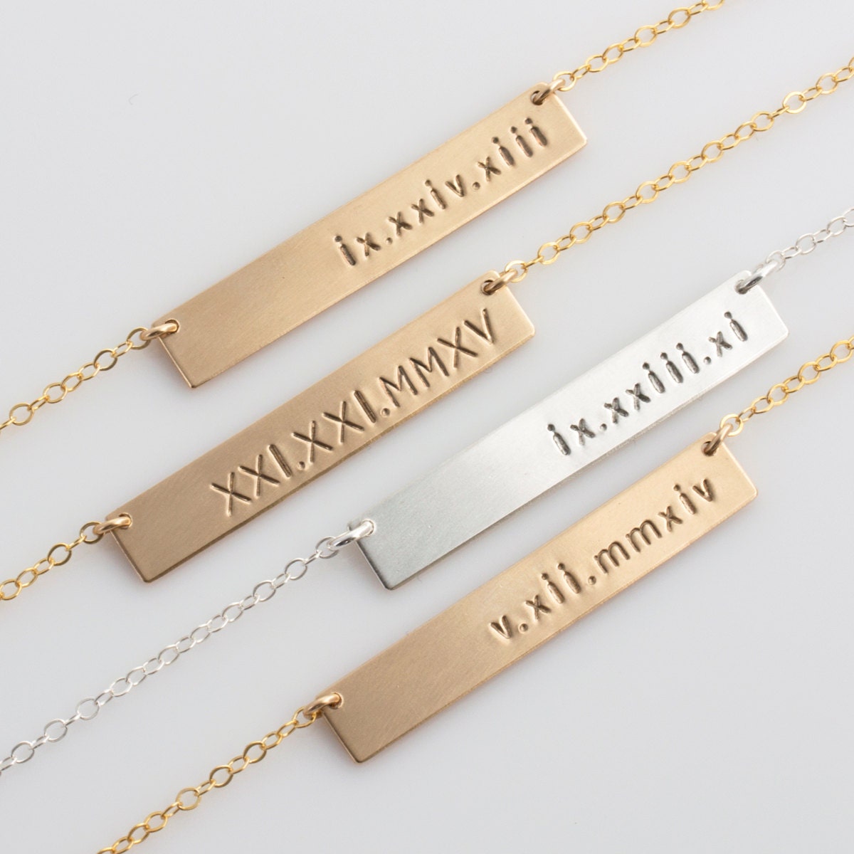 Roman Numeral Bar Necklace Roman Numeral Jewelry in 14k Gold