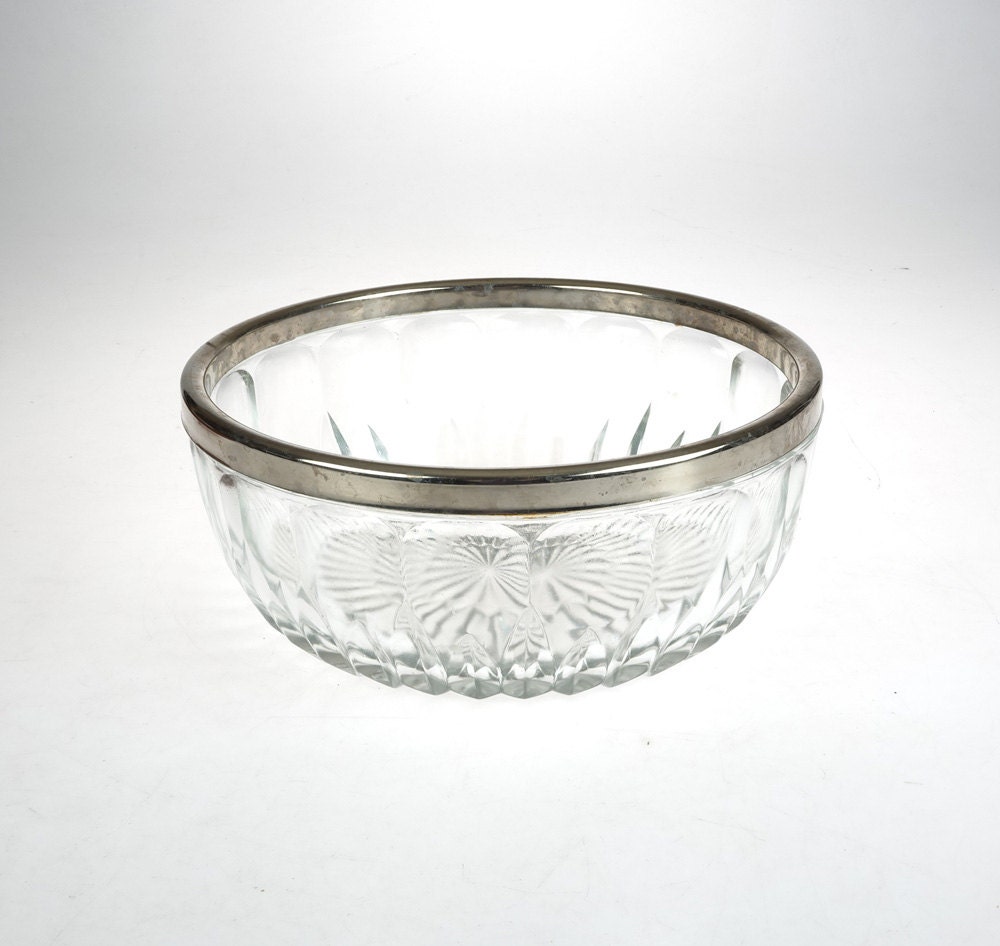 Vintage Clear Glass Metal Rimed Bowl – Clear Glass Bowl – Silver Metal ...