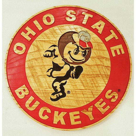 Ohio State Brutus Buckeye Wood Barrel Head.