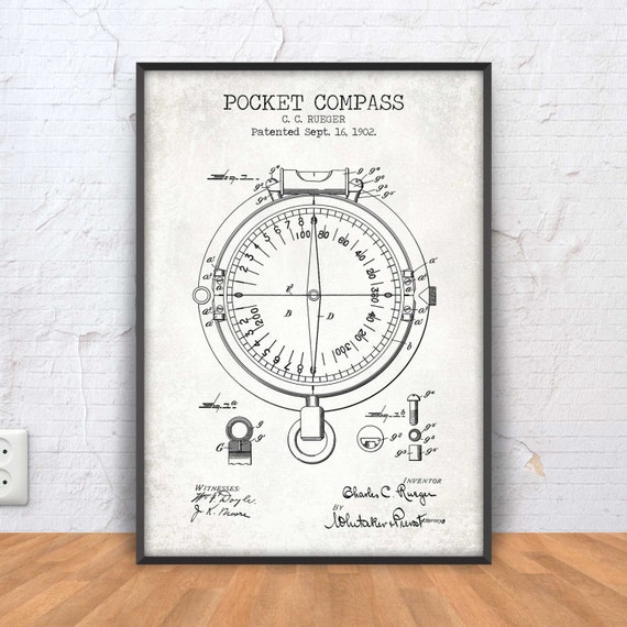 COMPASS patent print compass blueprint compass poster